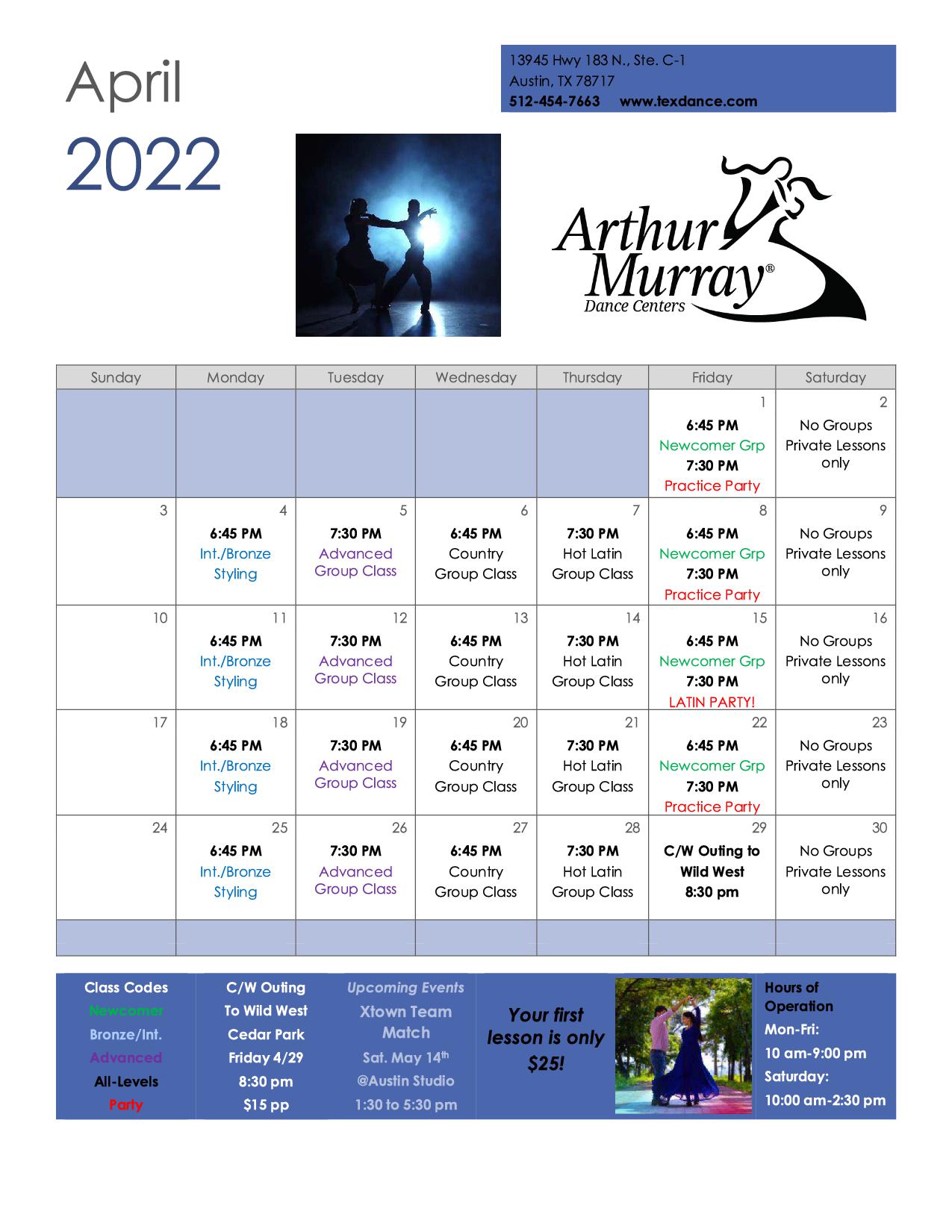 Calendar | Dance Lessons For Adults | Arthur Murray Dance Studio in Austin